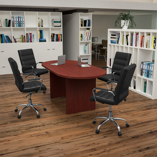 Flash Furniture Lake Cherry Oval Conference Table Set with 4 Black ...