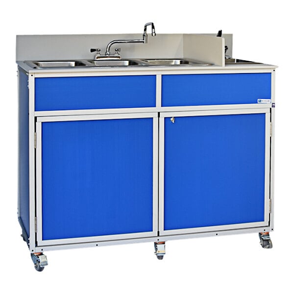 Monsam NS-004-BLUE Blue Four Basin Portable Self-Contained Sink