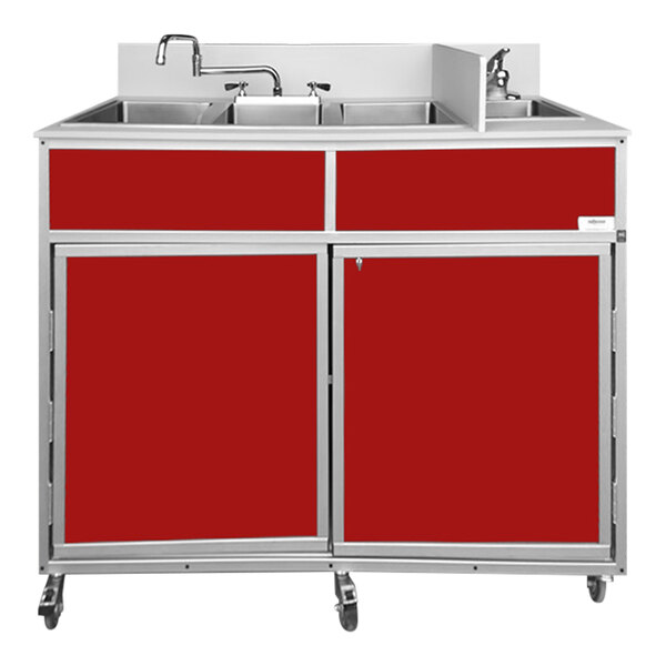 Monsam NS-004-RED Red Four Basin Portable Self-Contained Sink