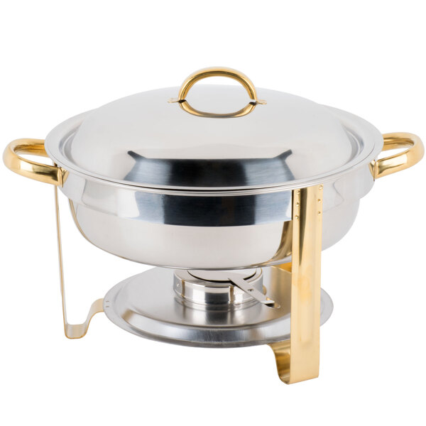 Choice 4 Qt. Round Chafer with Gold Accents - WebstaurantStore