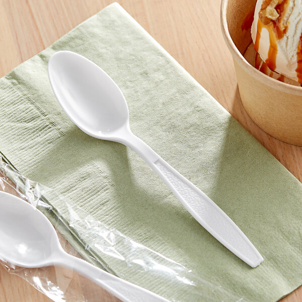 Choice White Extra Heavy Weight Wrapped Polystyrene Plastic Teaspoon ...