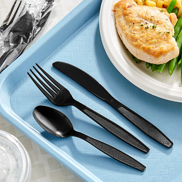 Choice Black Extra Heavy Weight Wrapped Polystyrene Plastic Cutlery ...