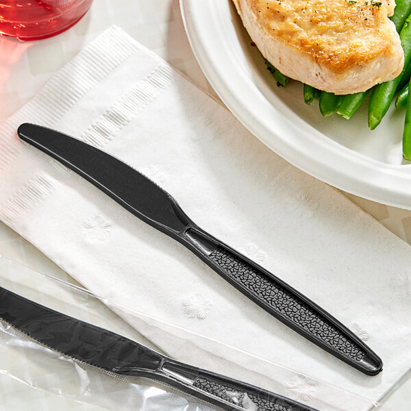 Choice Black Extra Heavy Weight Wrapped Polystyrene Plastic Knife - 100 ...