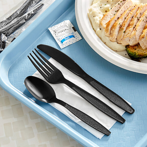 Choice Black Extra Heavy Weight Wrapped Polystyrene Plastic Cutlery ...