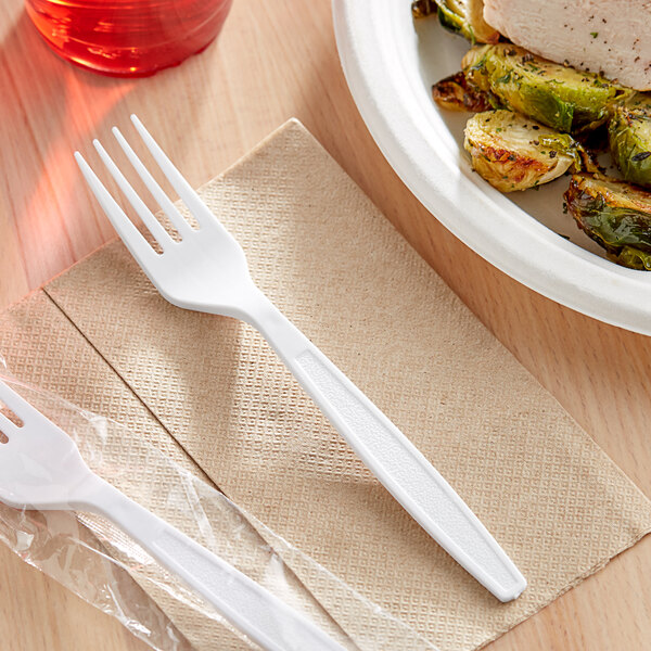Choice White Extra Heavy Weight Wrapped Polystyrene Plastic Fork - 1000 ...