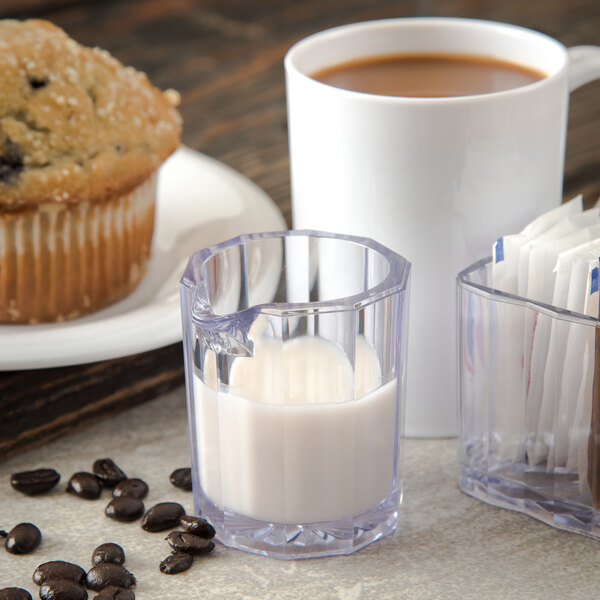 Carlisle 2.1 oz. Clear SAN Plastic Syrup and Cream Mini Pitcher - 36/Case