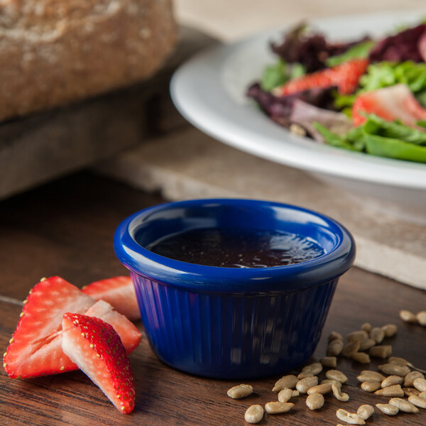 Carlisle 2 oz. Cobalt Blue Fluted Melamine Ramekin - 48/Case