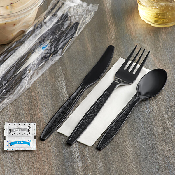 Choice Black Heavy Weight Wrapped Polystyrene Plastic Cutlery Pack with ...