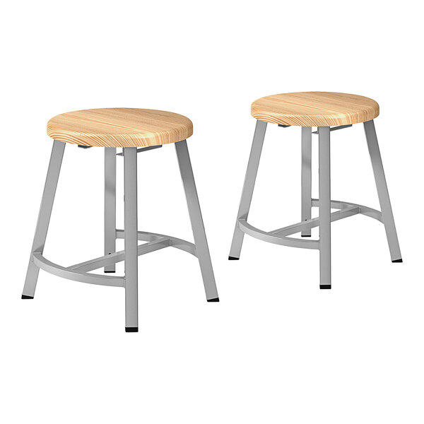 National Public Seating Titan 18" Gray Steel / Oak Lab Stool - 2/Pack