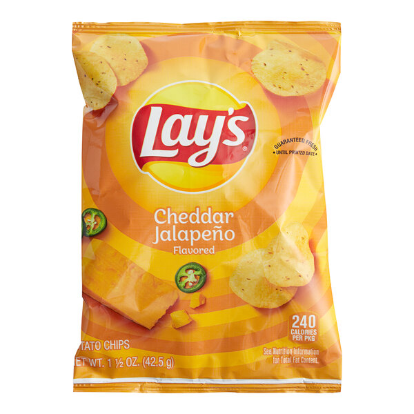 Lay's Cheddar Jalapeno Potato Chips 1.5 oz. - 64/Case