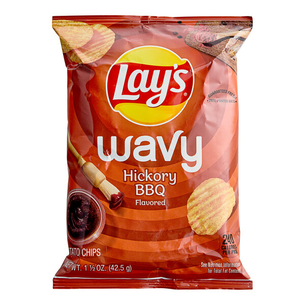 Lay's Wavy Hickory Barbecue Potato Chips 1.5 oz. - 64/Case