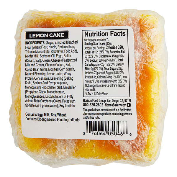 Ne-Mo's Bakery Individually Wrapped Lemon Cake Square 3 oz. - 36/Case