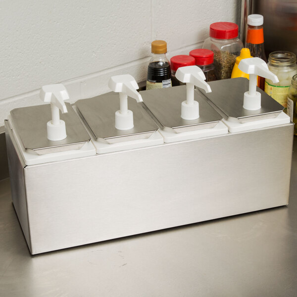 Carlisle 38504 10 Qt. Condiment Dispenser Rail with 4 Standard Pumps
