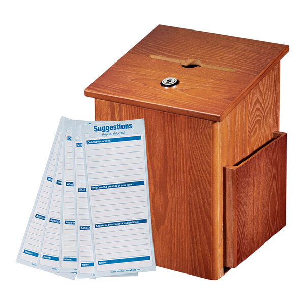 ADIRoffice 7 1/4" x 7 1/2" x 10" Oak Wood Wall Mounted Suggestion Box ...