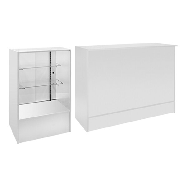 72" x 20" x 38" Two Piece White Checkout Set with Glass Counter Display ...