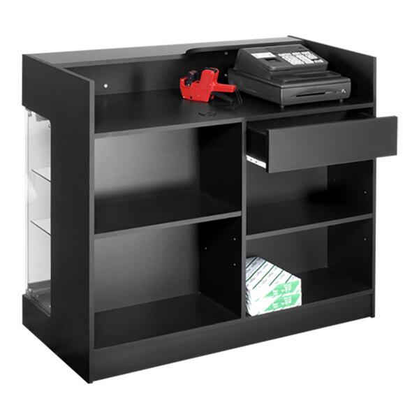 72" x 22" x 42" Black Cash Register Counter with Locking Showcase
