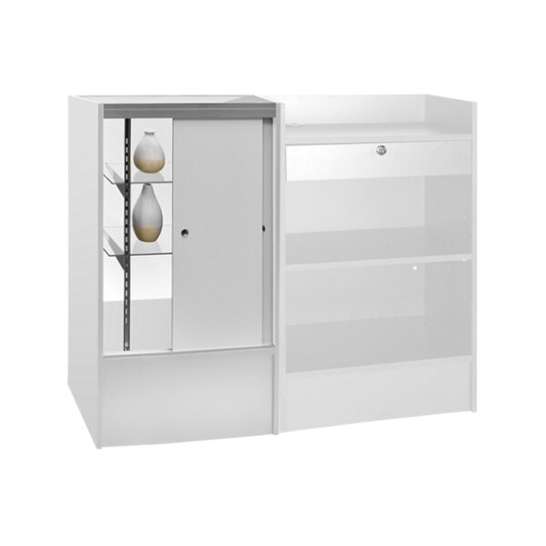 48" x 18" x 38" White Cash Wrap Service Counter with Glass Display Case ...