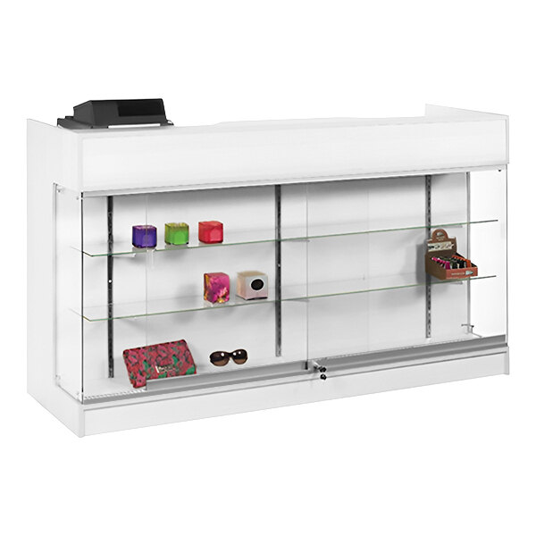 72" x 22" x 42" White Cash Register Counter with Locking Showcase