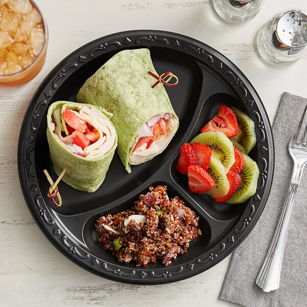 Ecopax 9" 3-Compartment Black Mineral-Filled Polypropylene Plate - 400/Case