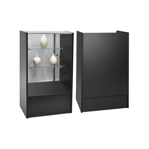 48" x 18" x 38" Black Cash Wrap Service Counter with Glass Display Case ...