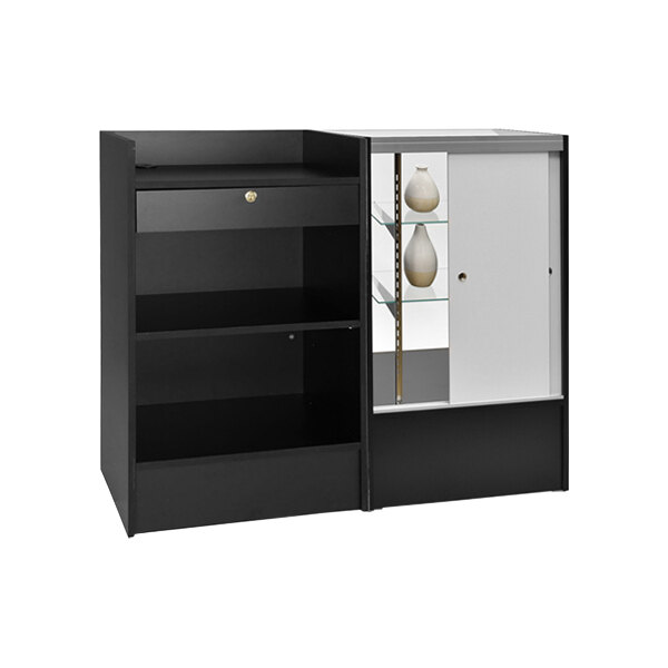 48" x 18" x 38" Black Cash Wrap Service Counter with Glass Display Case ...