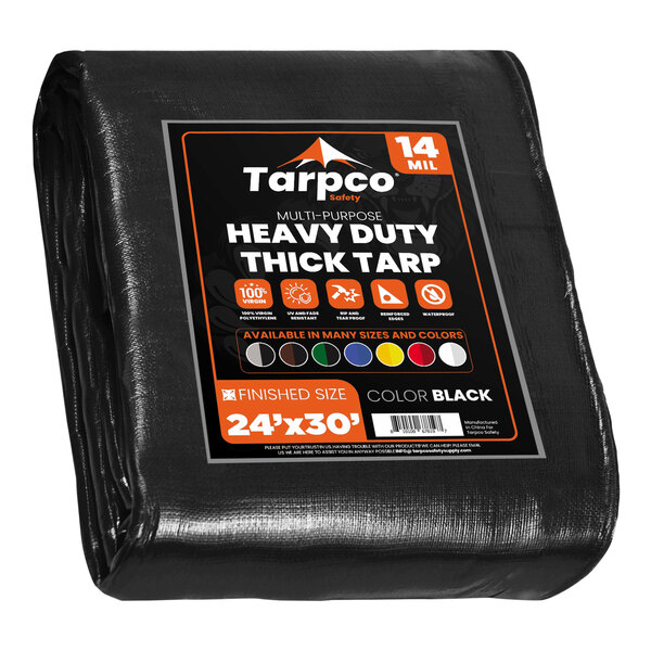 Tarpco Safety 24' x 30' Black Extra Heavy-Duty Weatherproof 14 Mil Poly ...