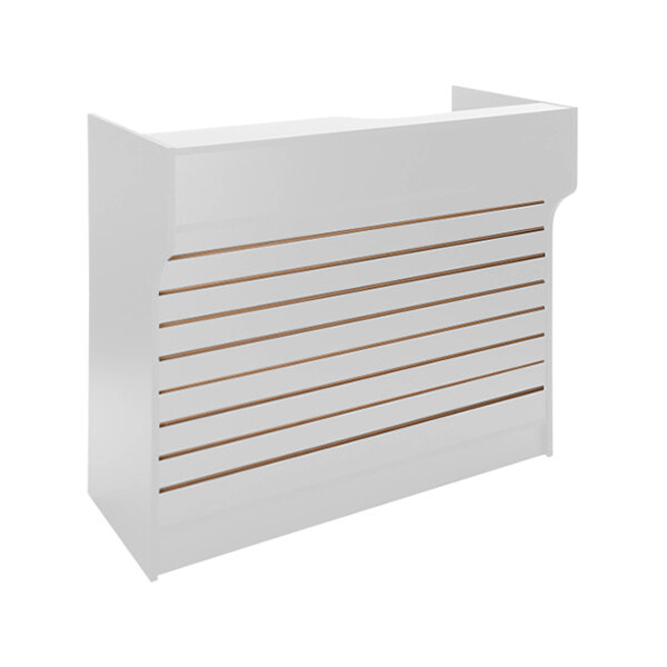 72" x 22" x 42" White Ledgetop Cash Register Counter with Slatwall Front