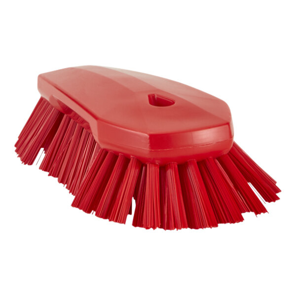 Vikan 38924 9 1/2" Red Scrub Brush with Angled Extra Stiff Bristles