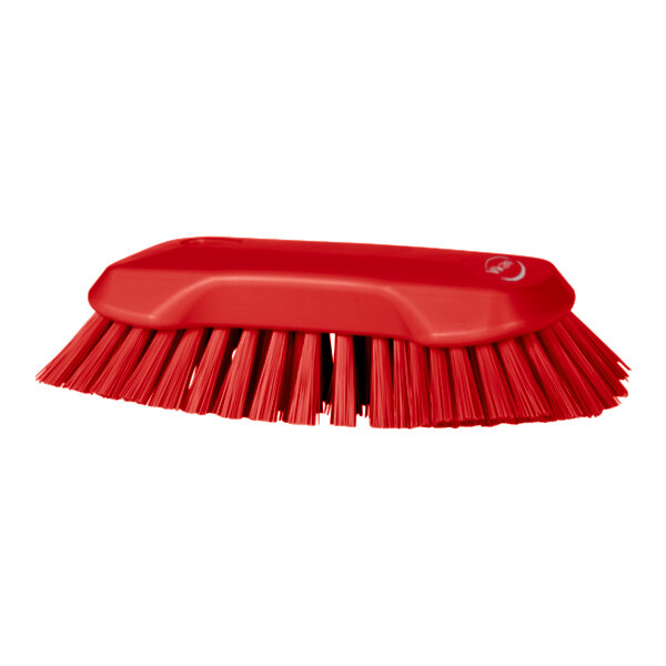 Vikan 38924 9 1/8" Red Scrub Brush with Angled Extra Stiff Bristles