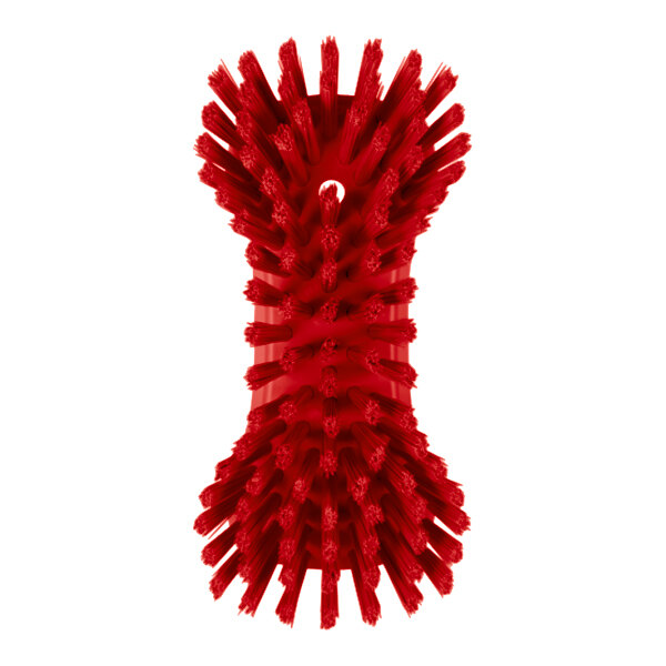Vikan 38924 9 1/8" Red Scrub Brush with Angled Extra Stiff Bristles