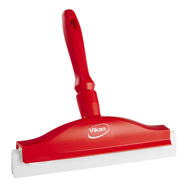 Vikan 77514 9 13/16" Red Double Blade Rubber Hand Squeegee with Plastic ...