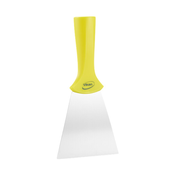 Vikan 4" Stainless Steel Handle-Mounted Scraper with Yellow Handle 40116