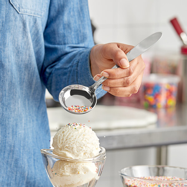 Choice 1 oz. One-Piece Stainless Steel Solid Serving Ladle / Portion Spoon