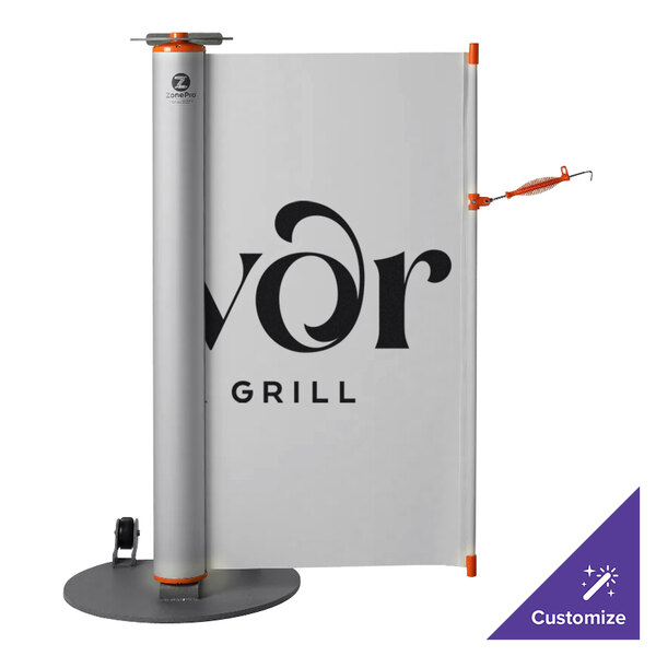 ZonePro Customizable Single Rolling Stanchion Safety Banner and Orange ...