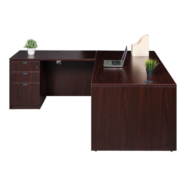 Boss Holland Series 66" Mahogany Laminate Desk Module with Return and ...