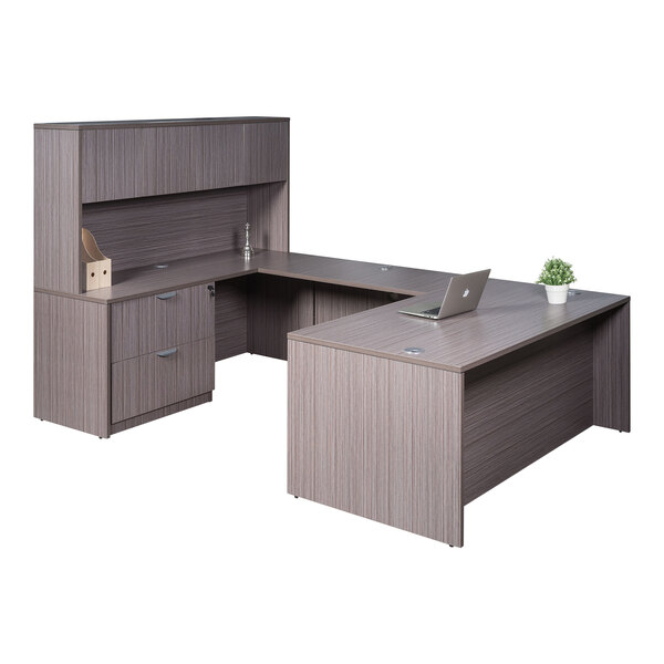 Boss Holland Series 71" Driftwood Laminate Desk Module with Hutch ...
