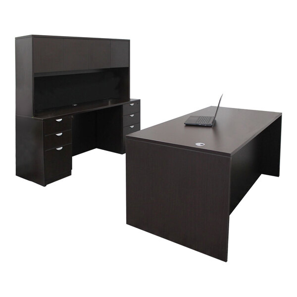 Boss Holland Series 71" Mocha Laminate Desk Module with Hutch, Dual ...