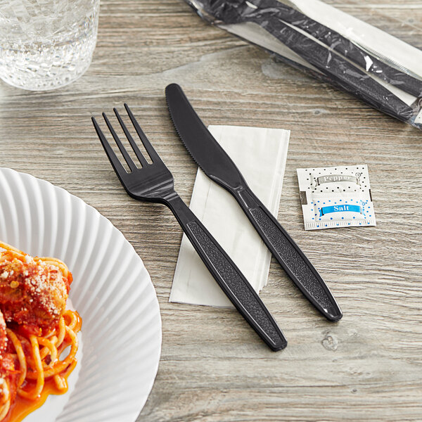 Choice Black Heavy Weight Wrapped Polystyrene Plastic Fork and Knife ...