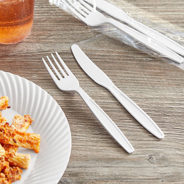 Choice White Heavy Weight Wrapped Polystyrene Plastic Cutlery Pack with ...