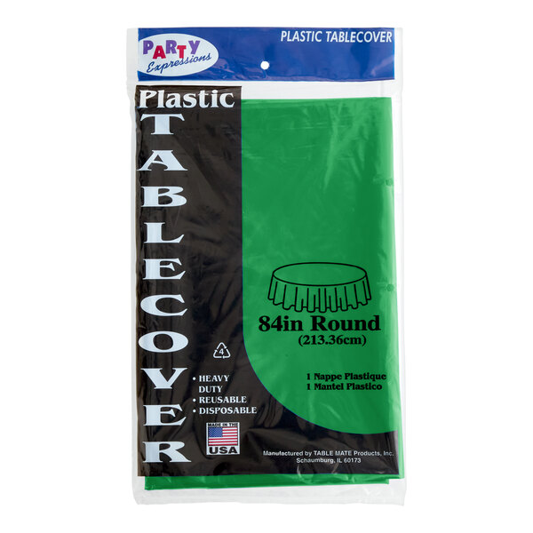 Table Mate 84" Green Round Plastic Table Cover - 24/Case