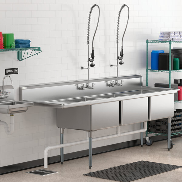 Regency 102 1/2" 16 Gauge Stainless Steel Three Compartment Commercial Sink with Galvanized ...