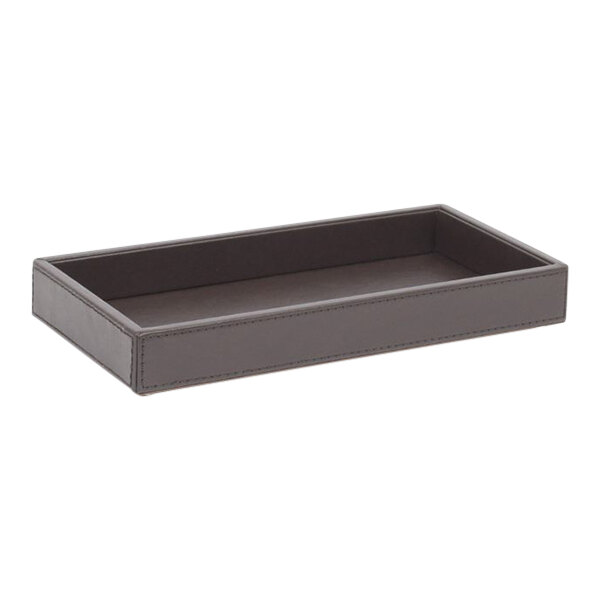 room360 London 10 1/4" x 5" Brown Faux Leather Amenity Tray - 6/Case