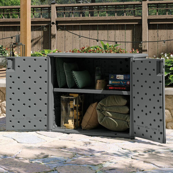 Suncast 97 Gallon Cool Gray Outdoor Patio Storage Cabinet BMOC4100CG