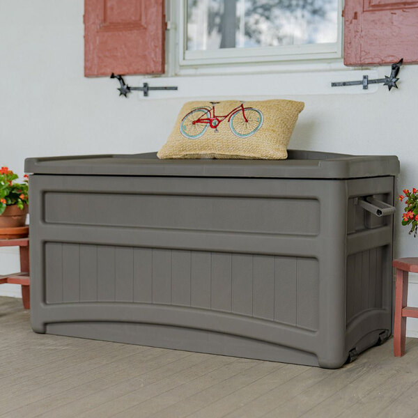 Suncast 73 Gallon Stoney Resin Outdoor Storage Deck Box with Wheels ...