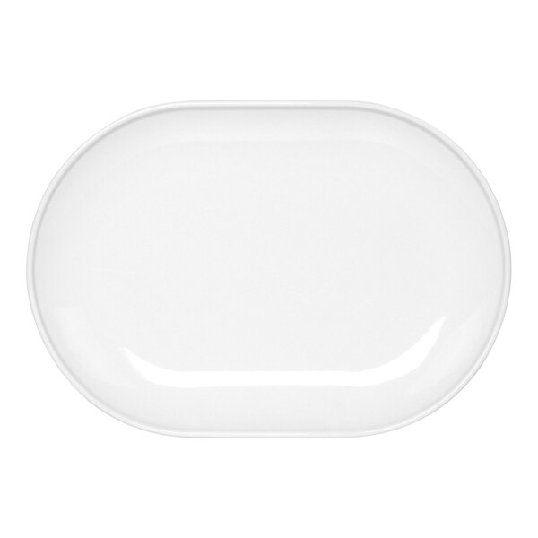 Front of the House Bevel 13" x 9" White Oval Porcelain Plate - 4/Case