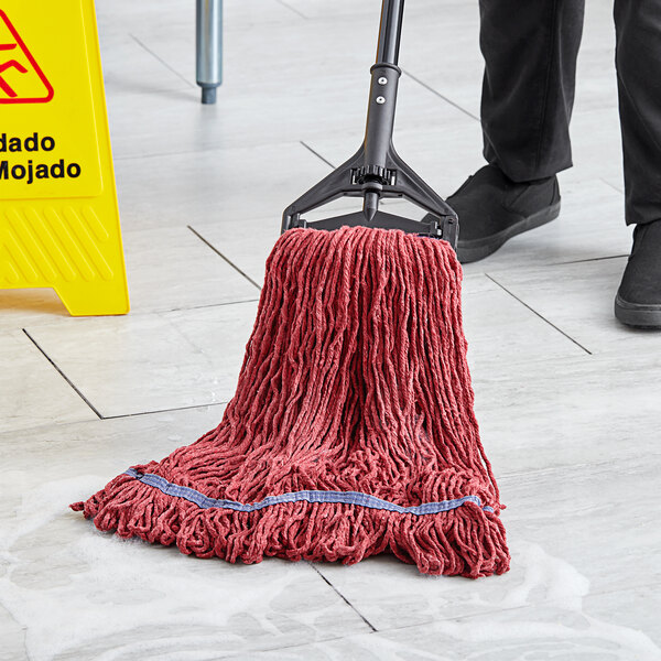 Lavex Pro 32 oz. Red Rayon Blend Looped End Mop Head with 1" Headband