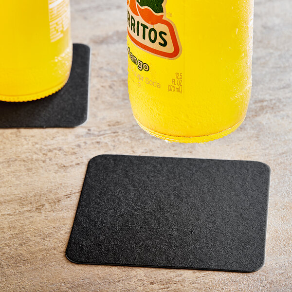 Hoffmaster 4" Square Black Pulpboard Coaster - 500/Case