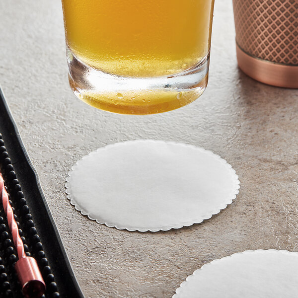 Hoffmaster 3 3/8" Round White Scalloped Linen-Like Coaster with Wax ...