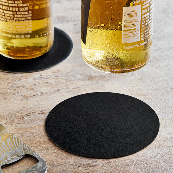Hoffmaster 4" Round Black Pulpboard Coaster - 500/Case