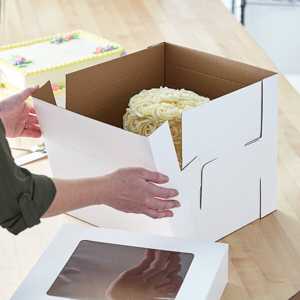 Enjay B-FB12 12" x 12" x 12" Flexbox White Adjustable Cake / Bakery Box ...